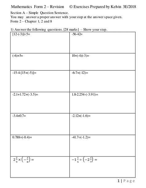 Mathematics Form 2 Chapter 6 Exercise Form 2 Mathematics Notes Exercise By Kelvin Chapter 1 7