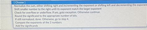 solved what are the steps needed to add two floating point