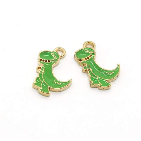 Badu Bg 10 бр Зелен динозавър Сладка обеца Емайлирани талисмани Kawaii Висулки с животни за