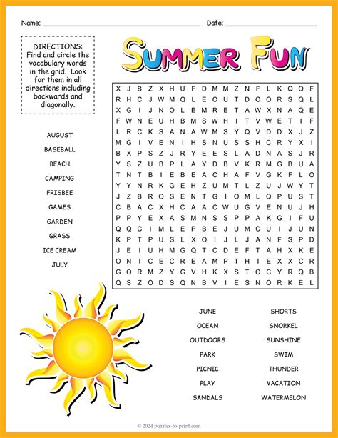 Printable Summer Word Search Puzzles 1200x1553