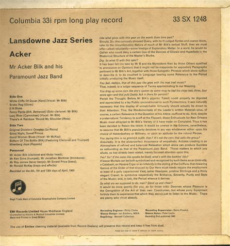 Mr Acker Bilk And His Paramount Jazz Band Acker Vinyl Lp Album Lp