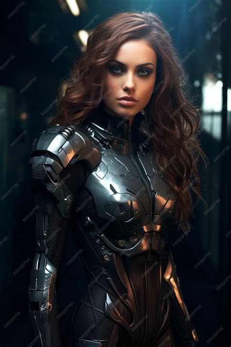 Premium Ai Image Portrait Of Beautiful Young Woman Wearing Cyborg Costume