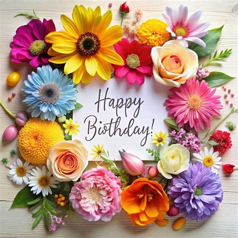 Happy Birthday Card With Flowers Arrangement Premium Ai Generated Image