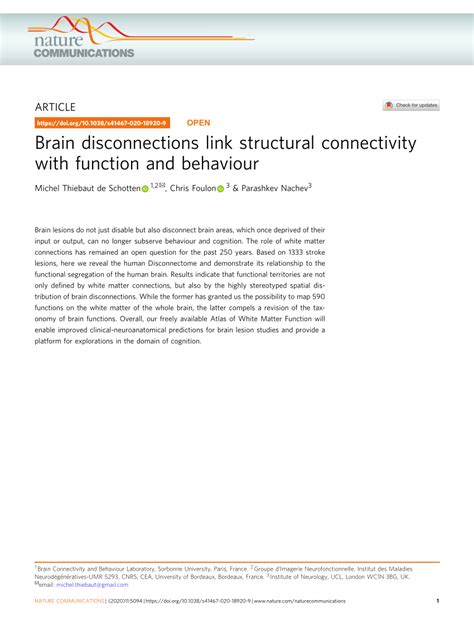 Pdf Brain Disconnections Link Structural Connectivity With Function And Behaviour
