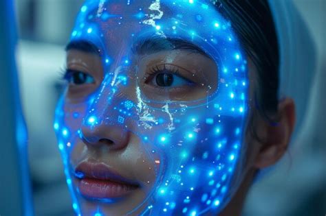 Woman Wearing Glowing Face Mask Premium Ai Generated Image