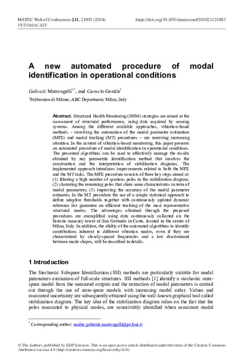 Pdf A New Automated Procedure Of Modal Identification In Operational