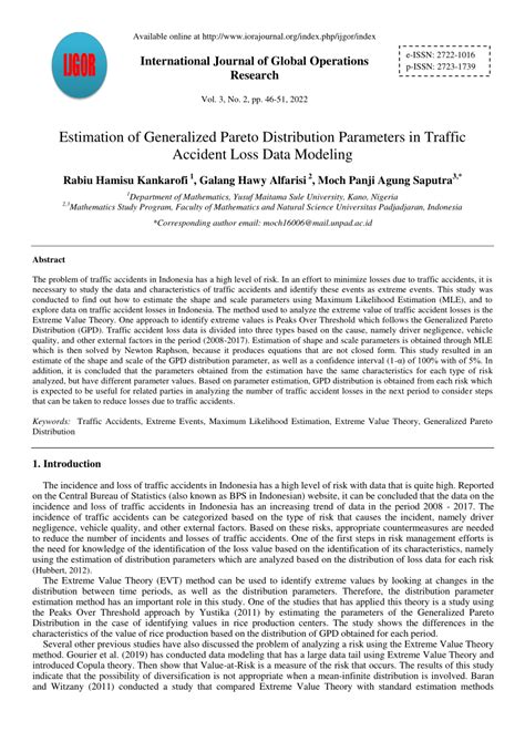 Pdf Estimation Of Generalized Pareto Distribution Parameters In Traffic Accident Loss Data