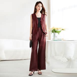 香云纱两件套上衣女2025春夏新款气质红云纱马甲阔腿裤显瘦套装女 阿里巴巴