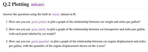 Solved Answer The Questions Using The Built In Dataset In R Chegg