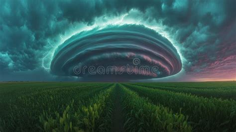 Striking Shelf Cloud With Lightning Above The Grasslands Stock Image