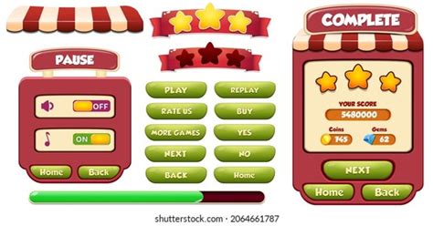 casual game ui menu popup buttons stock vector royalty free