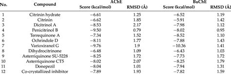The Docking Scores And Rmsd Values For The Most Promising Ten