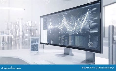 high tech workspace featuring a large monitor displaying complex data