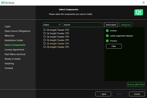 Select Components Not Showing Builds Qt Forum