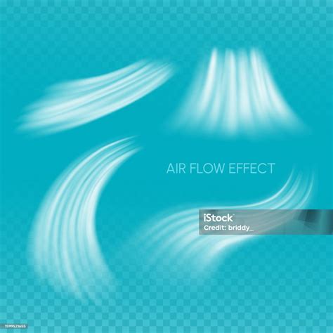 공기 흐름 격리 된 질감 하얀 바람 흐름 파도는 파란색 배경에 영향을 미친다 컨디셔너 삽화에서 신선한 바람이 불어옵니다 바람에