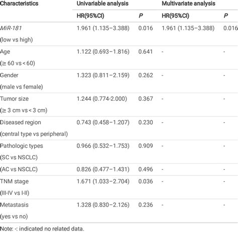 Cox Analyses For Mir 181 In 131 Lung Cancer Patients Download