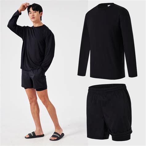 SET 남자 루즈핏 긴팔 래쉬가드 반바지 팬츠 레깅스 세트 수영복 스윔웨어 빅사이즈 투인원 비치팬츠 티몬