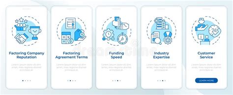 Choosing Factoring Company Blue Onboarding Mobile App Screen Stock