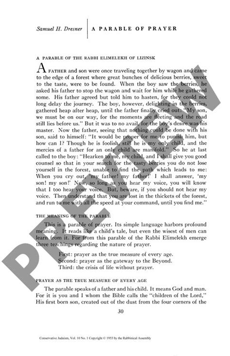 A Parable Of Prayer The Rabbinical Assembly Bookstore