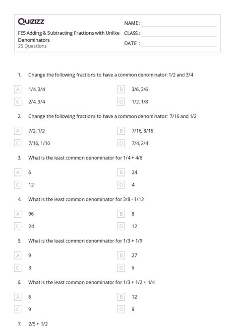 50 Adding Fractions With Unlike Denominators Worksheets For