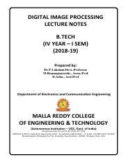 Digital Image Processing Detailed Notes Pdf DIGITAL IMAGE PROCESSING LECTURE NOTES B TECH IV
