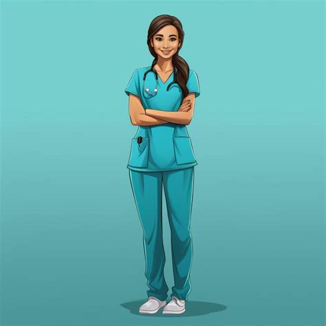 Premium Photo Cartoon Female Nurse In Scrubs And A Stethoscope