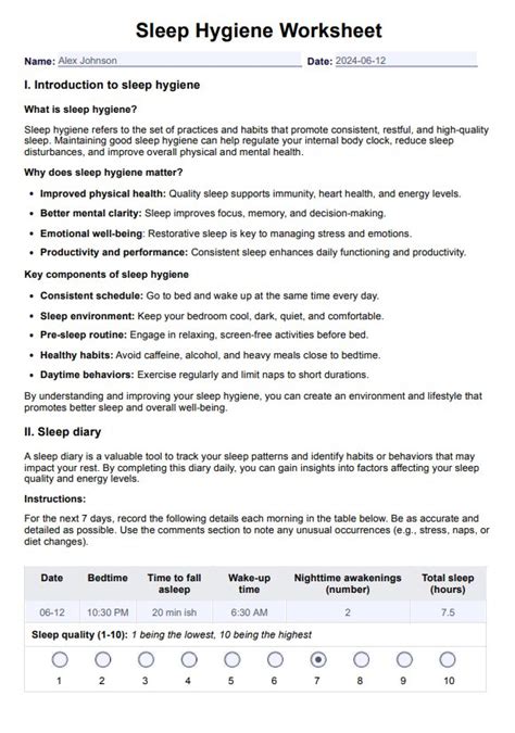 Sleep Hygiene Worksheet Pdf