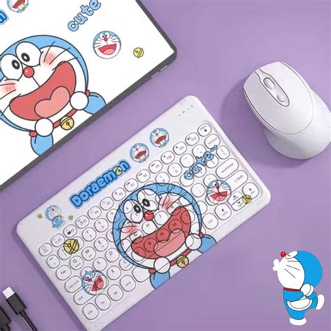 Doraemon 78 Keys Cartoon Cute Bluetooth Wireless Mouse Keyboard Set Rechargeable Office Gaming