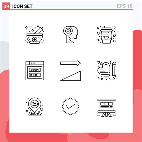 Set Of 9 Vector Outlines On Grid For Ascending Shield Coffee Password Love Editable Vector