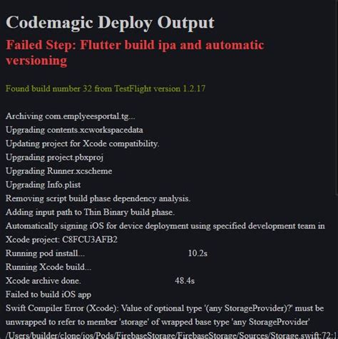 Codemagic Deployment Error