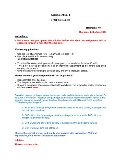 Spring 2024 Bt302 2 Assignment Effort By Umar Pdf Antigen
