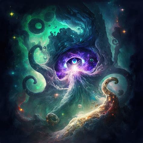Illustration Of Galaxy And Space With Monsters For Hp Lovecraft