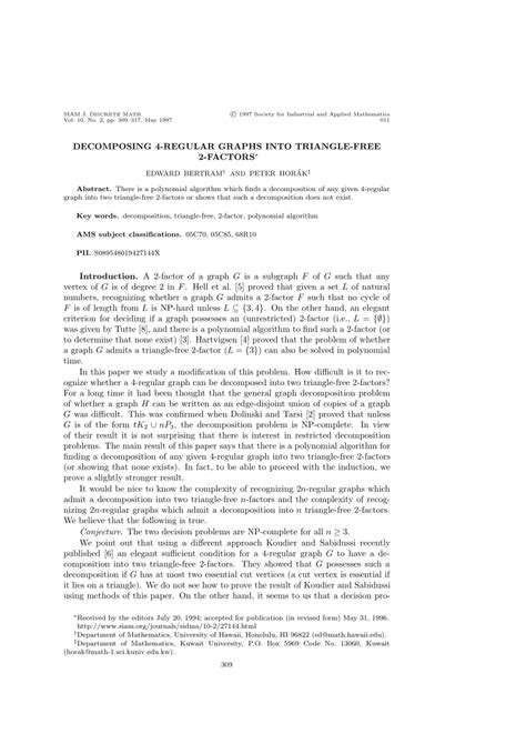 Pdf Decomposing 4 Regular Graphs Into Triangle Free 2 Factors