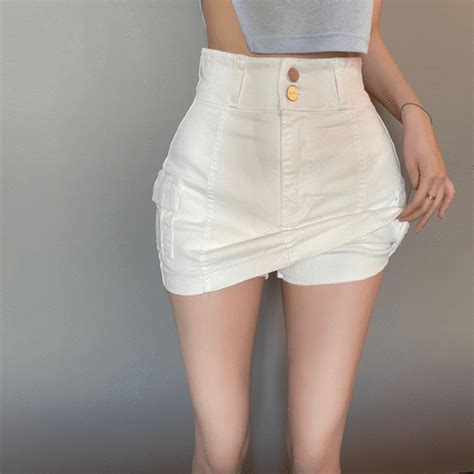 실루엣 [골반뽕핏 속바지내장] 글램 골반 투버튼 스판 카고 미니스커트 치마바지