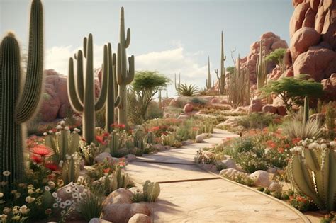 Cactus Garden With Winding Paths Inviting Generative Ai Premium Ai Generated Image