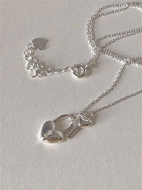 925 Silver 하트 락 데일리 목걸이 자물쇠 열쇠 은 실버 에이블리