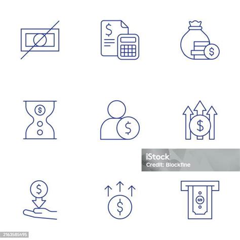 돈 아이콘 세트 가는 선 스타일 편집 가능한 획 계산기 직원 증가 아니 모니터 시간은 돈 이익 비용 현금 복용입니다 0명에 대한