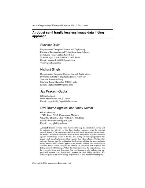 Pdf A Robust Semi Fragile Lossless Image Data Hiding Approach