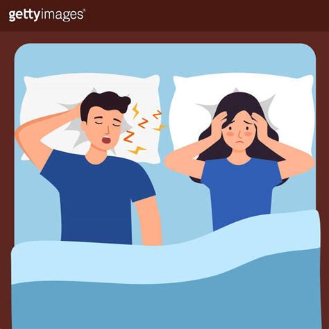 Snoring Husband Annoying Wife With Loud Noise In Bedroom Vector