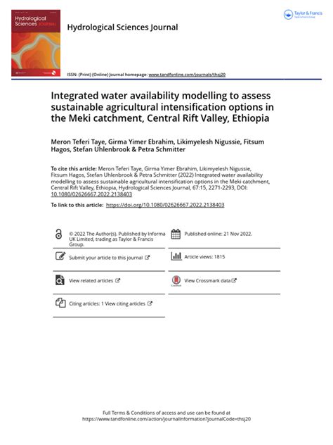 Integrated Water Availability Modelling To Assess Sustainable
