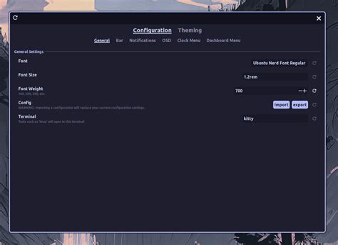 Panel Configuration Hyprpanel