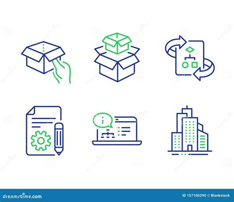 packing boxes hold box and technical algorithm icons set vector stock