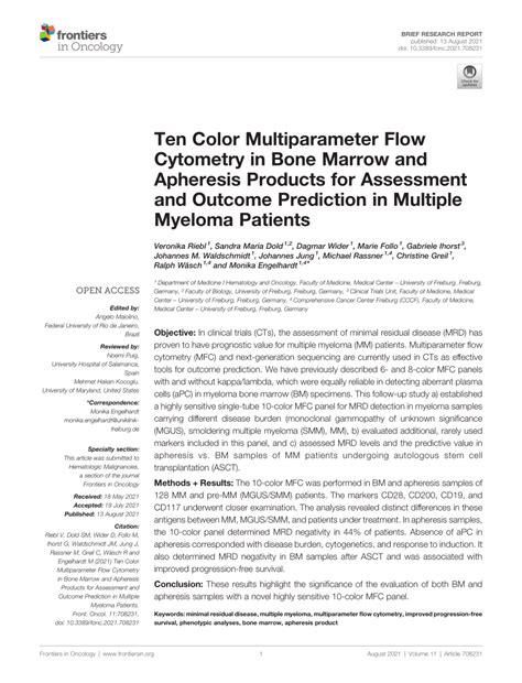 Pdf Ten Color Multiparameter Flow Cytometry In Bone Marrow And Apheresis Products For