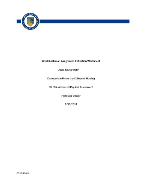 Week 6 I Human Assignment Reflection Worksheet Week 6 Ihuman Assignment Reflection Worksheet