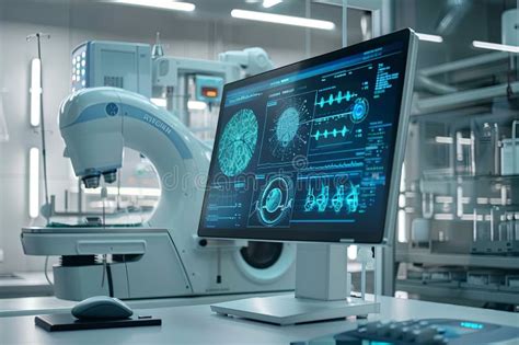 A Sterile And Modern Medical Laboratory Featuring A High Tech Scanner Displaying Patient Data On