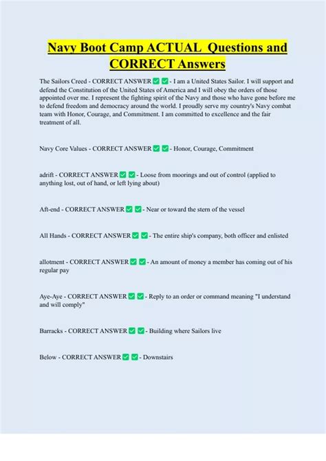 Navy Boot Camp Actual Questions And Correct Answers Navy Boot Camp