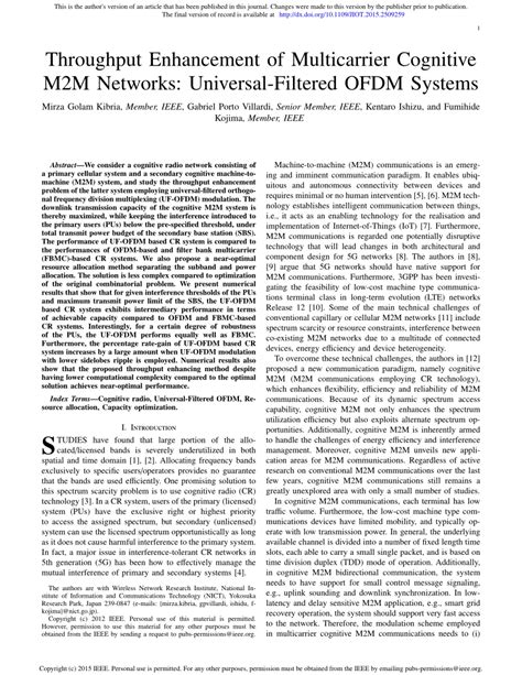Pdf Throughput Enhancement Of Multicarrier Cognitive M2m Networks Universal Filtered Ofdm Systems