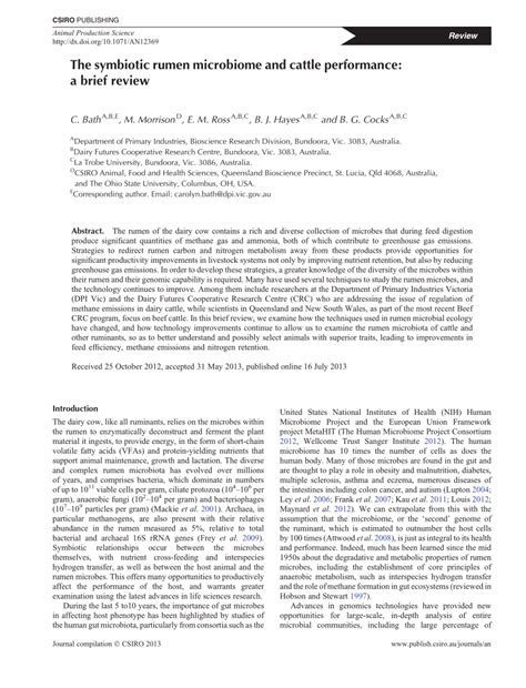 Pdf The Symbiotic Rumen Microbiome And Cattle Performance A Brief Review
