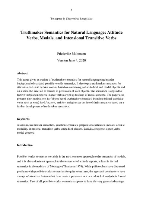 Pdf Truthmaker Semantics For Natural Language Attitude Verbs Modals