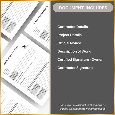 Notice Of Job Completion Construction Completion Form Contractor Work